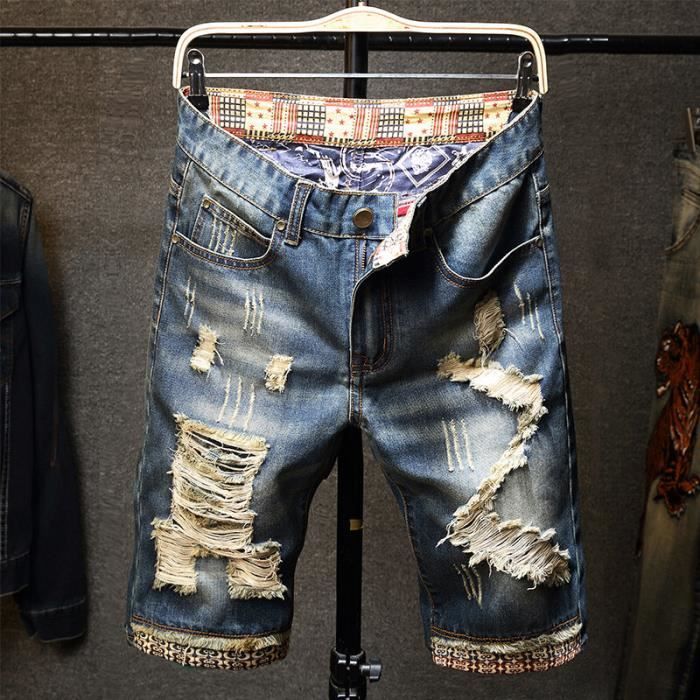 Short,Short pour Homme en Jean Denim Déchiré, Vêtement de Plage Court ...