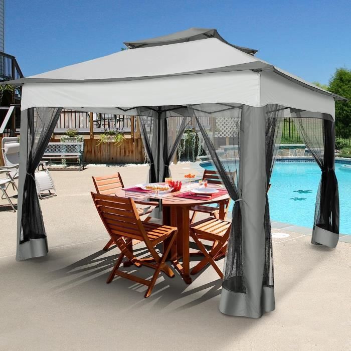 Tonnelle de Jardin 3.3x3.3m, Tonnelle Pliante Imperméable, Trous De ...