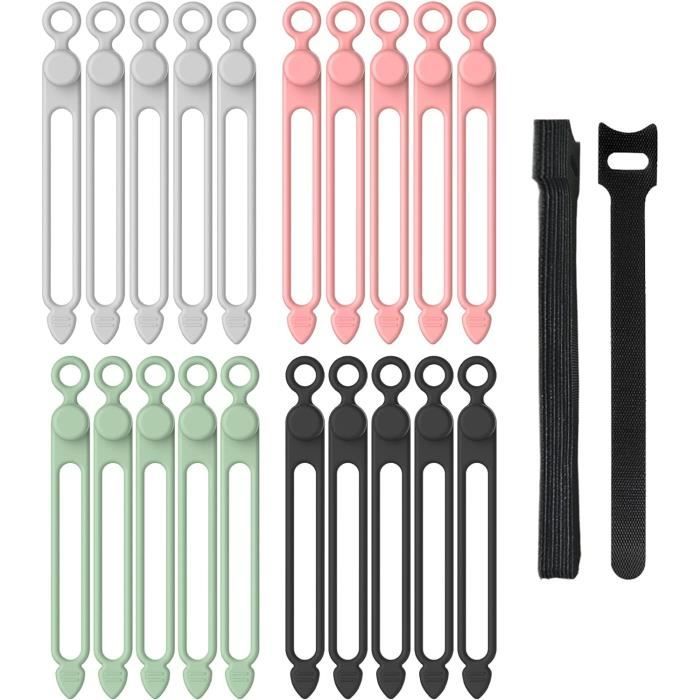 RENGOGA Attache Cable Silicone 20 Pièces et Attache Cable 20 Pièces ...