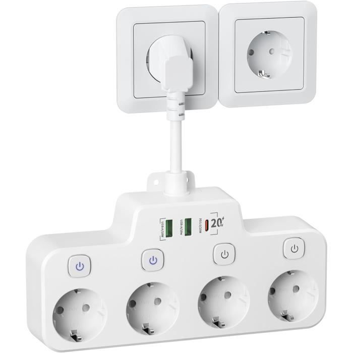 Multiprise Usb C Avec Interrupteur, Multiprise Murale 4 Prises Avec 4 ...