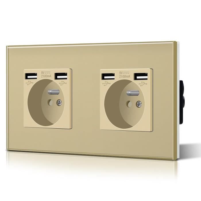 Prise De Courant Avec Usb 2.1A, Prise Murale En Verre Cristal, Prise ...
