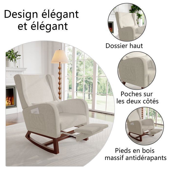 Fauteuil à bascule - Repose-pieds réglable - Rocking Chair - Fauteuil d ...