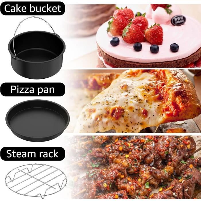 Emimy 3Pcs Air Fryer Pizza Padan Et Cake Barrel Avec Grille À Vapeur De ...