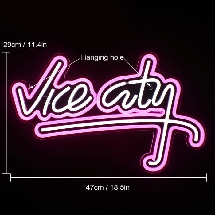 Wanxing – Panneau néon « Vice City » à LED rose et blanc, décoration ...