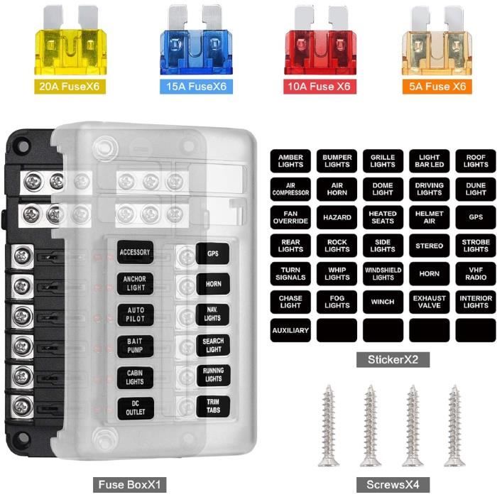 12 Voies Boîte Fusibles,12V Porte Fusible,Ato 32V 100A Avec 12 Voyants ...