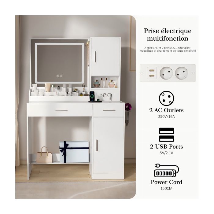 Coiffeuse LED - OCTTZ - Moderne - Miroir avec luminosité réglable - 2 ...