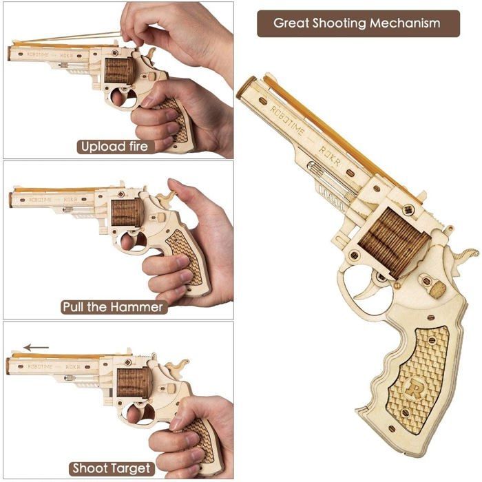 Pistolet à élastique - ROBOTIME - Corsac M60 - Puzzle 3D - Bois ...