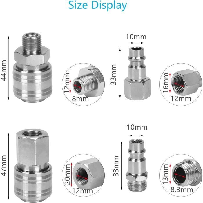 10 pcs Raccords de Compresseur 1/4" BSP, Raccord Rapide Air Comprimé, 1/4" BSP Raccord Rapide ...