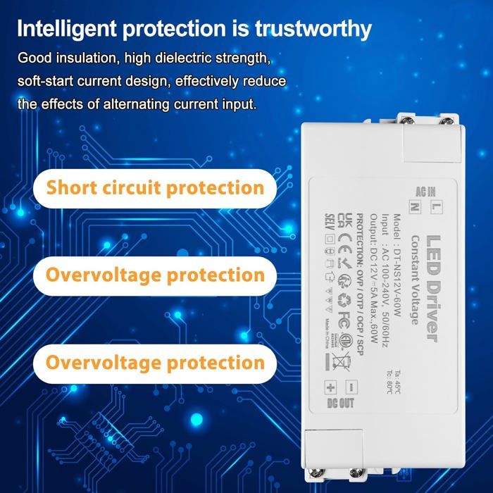 Transformateur 220V 12V LED 60W, alimentation 12v 60w 5A, Ultra Fin ...