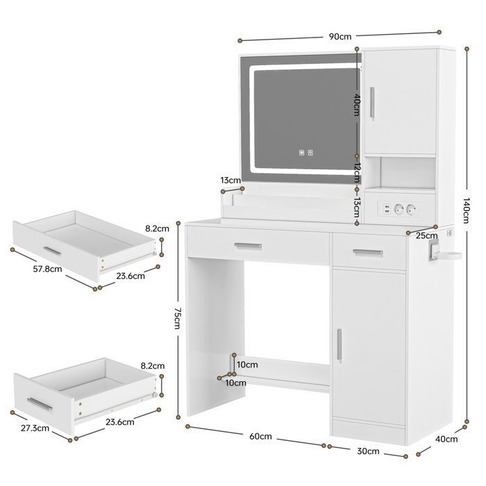 Coiffeuse LED - OCTTZ - Moderne - Miroir avec luminosité réglable - 2 ...