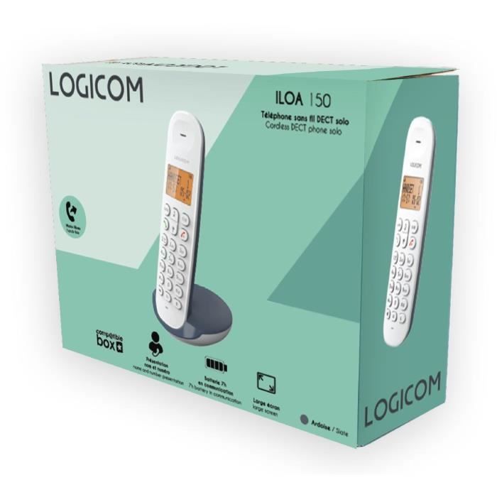 Téléphone fixe sans fil - LOGICOM - DECT ILOA 150 SOLO - Ardoise - Sans ...