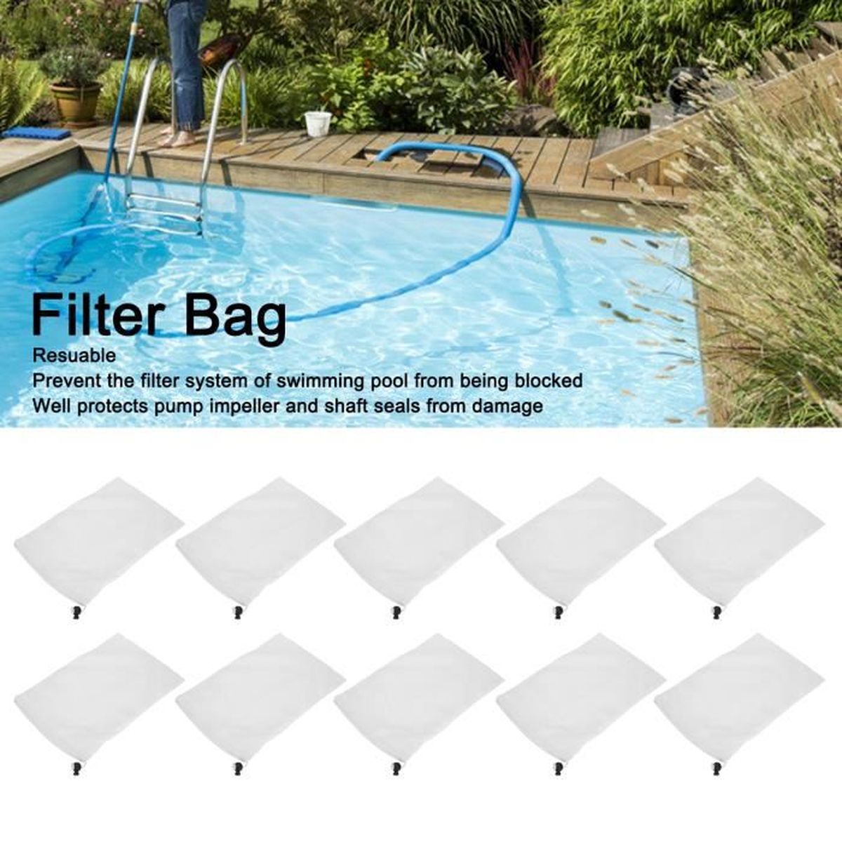 10Pcs Sac filtrant de piscine stockage de piscine maillepour les ...