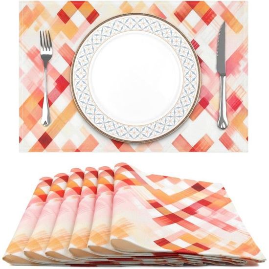 Arquiel Set de Table Lavable, Lot de 6 Sets de Table Orange Abstrait ...