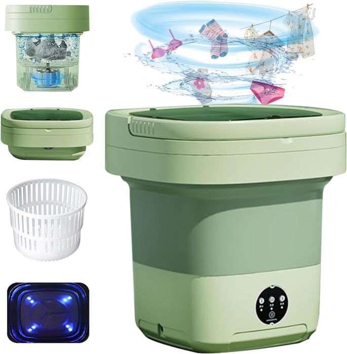 Vert Mini Machine à Laver Pliable, 6.5L Rotation Bidirectionnelle ...