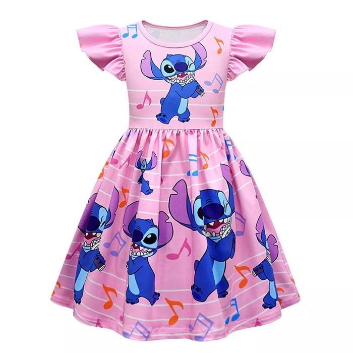 Robe plissée Lilo Stitch Cartoon Kids Costume pour fille Pink ...