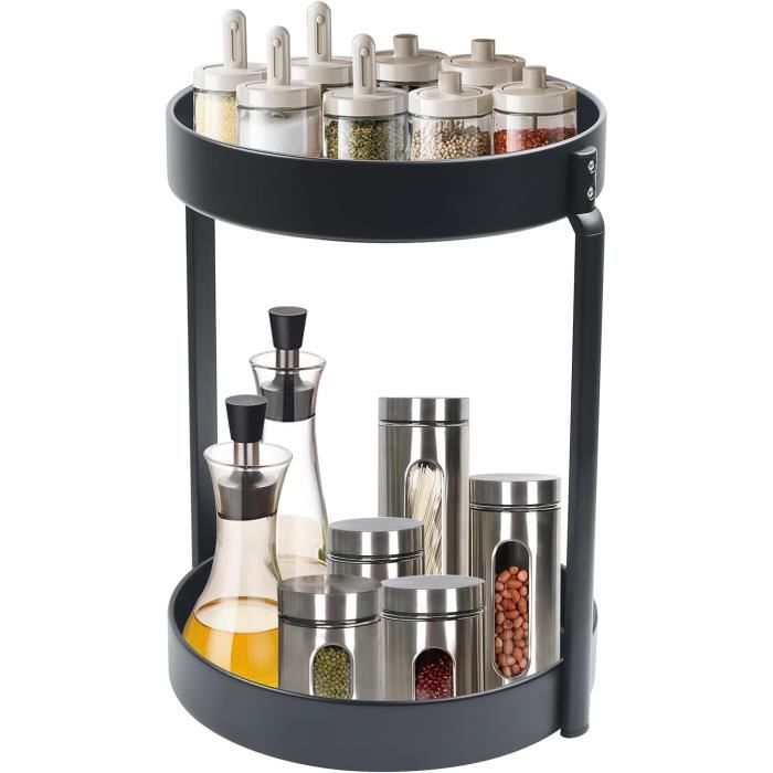 Maxearn Étagère À Épices Rotative À Double Couche, Noire, 25 Cm, Ronde ...