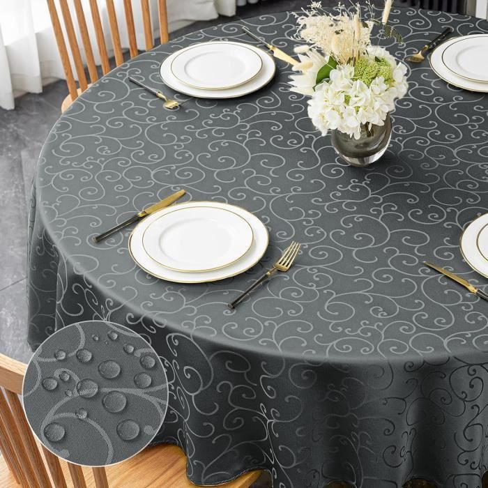 Nappe Table Ronde 200 Cm Nappe Anti Taches Nappe Imperméable Effet Lin ...