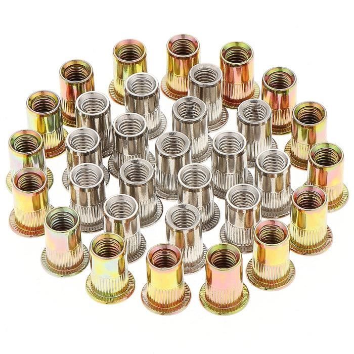 100 Pièces Rivet Ecrou M8, Écrou à Rivet M8 Fileté à Tête Plate, Insert ...