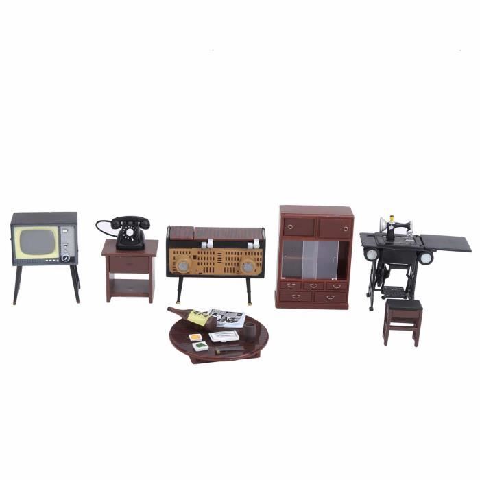 Fydun Meubles de maison de poupée 1:18 Table de maison de poupée Radio Machine à coudre ...
