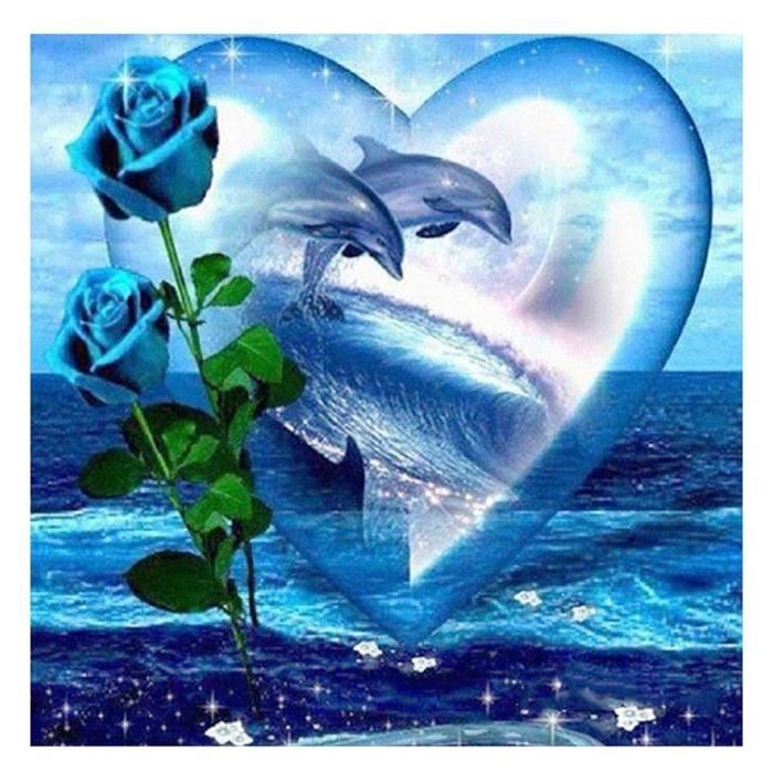 5D Diamant Peinture Art Complet Kits Motif de Couple Dauphin et l'amour ...