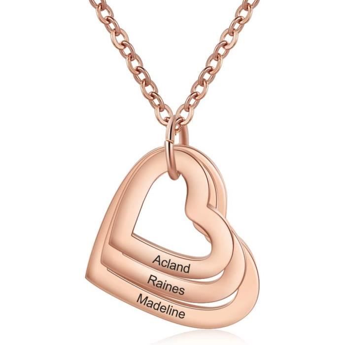 Collier Femme Coeur Personnalisé 2-4 Famille Bff Enfant Prenom Acier ...