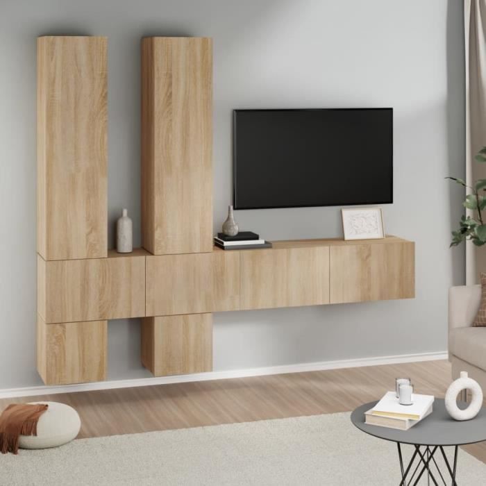 ESTINK Meuble TV mural Chêne sonoma Bois d'ingénierie AB3114568 111680 ...