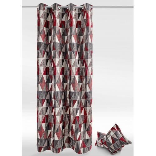Rideau en Jacquard Design à Motifs Triangulaires Bordeaux 140 x 260 cm ...