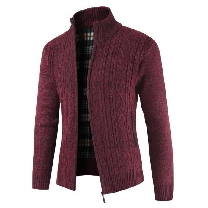 Gilet Zippé Homme Epais en Tricot Cardigan Polaire Col Montant Couleur ...