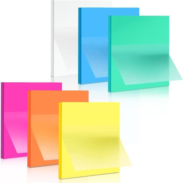 Transparent Sticky Notes 6 Couleurs Sticky Notes 300 feuilles 75X75mm ...