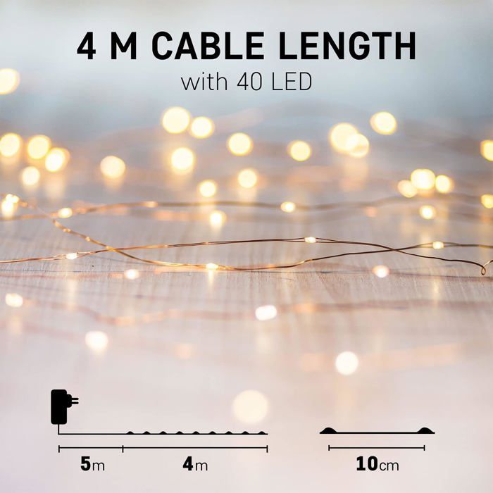 TRAHOO-Guirlande Micro LED en fil de cuivre 4m, 40 LED, 230V, fonction ...