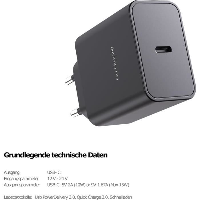 Chargeur Usb C 15W Avec Câble De Données Pour Samsung Galaxy Tab A9 A9 ...