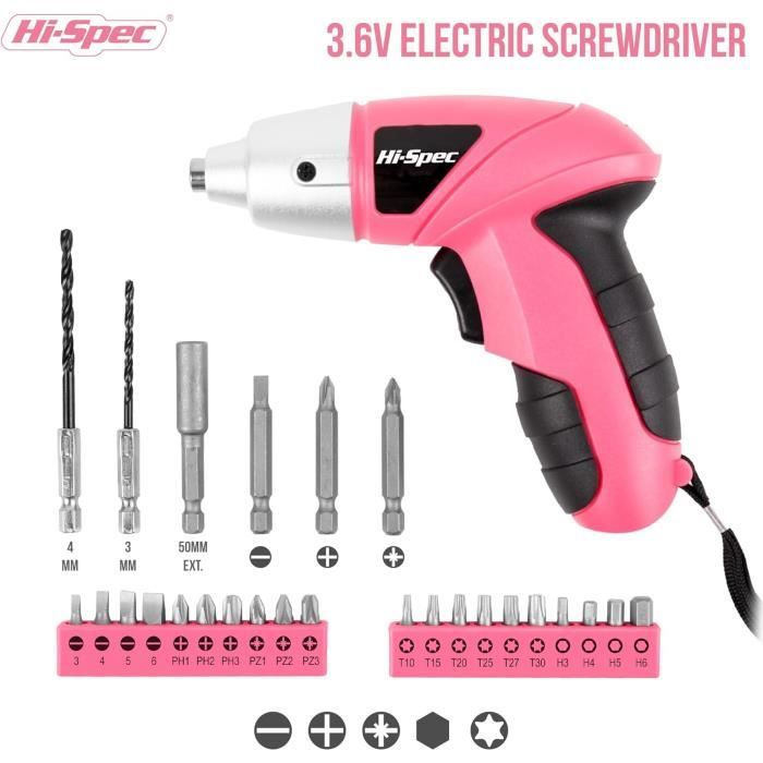 Hi-Spec Visseuse Sans Fil 3.6V Rose, Tournevis Electrique Rechargeable ...
