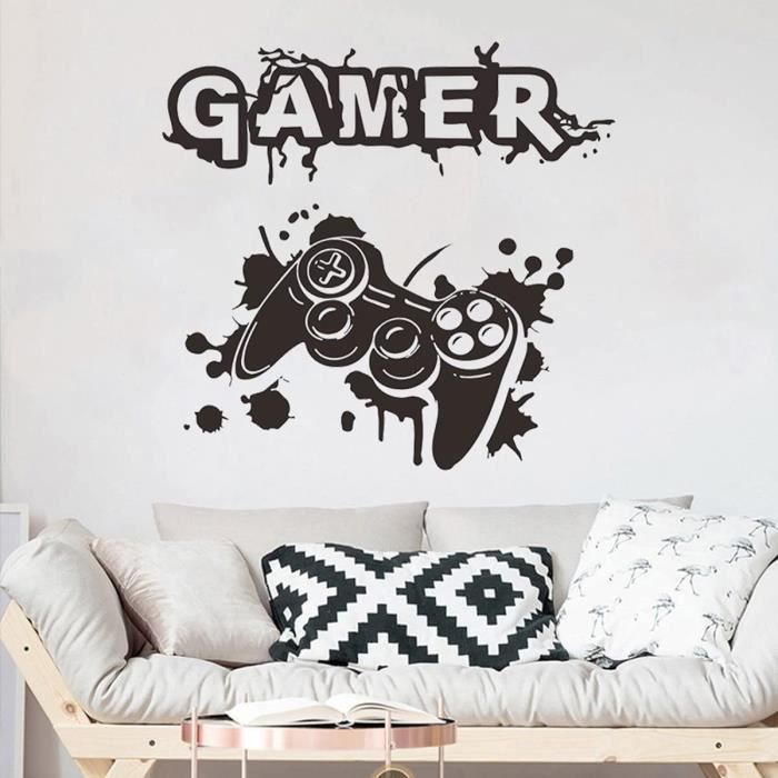 stickers muraux ado GAMER (62x57 cm) I autocollants décoratifs citation Contrôleur Jeux Grafitti ...
