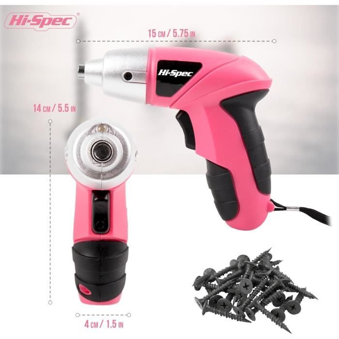 Hi-Spec Visseuse Sans Fil 3.6V Rose, Tournevis Electrique Rechargeable ...