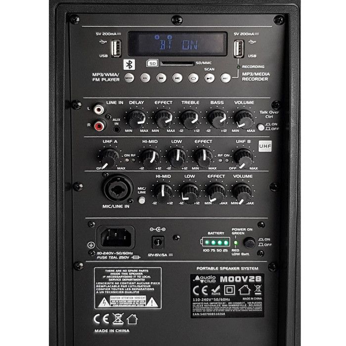 Enceinte Pro Portative 2x8" 400/800W - Audio Club MOOV28 - USB BT Line ...