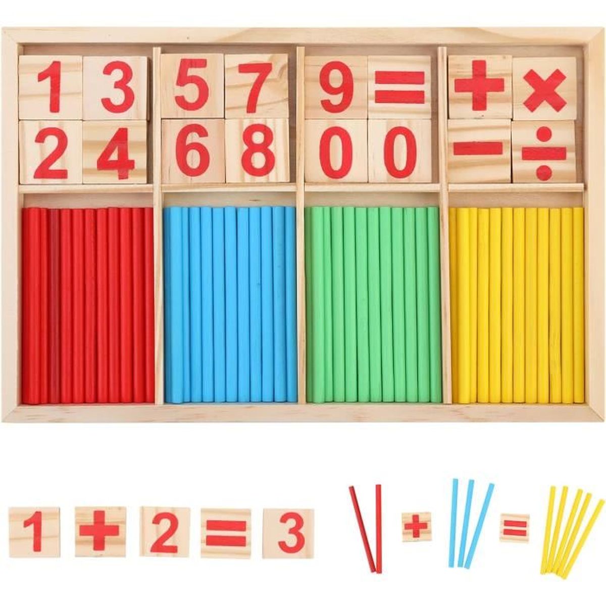 Baguettes de calcul en bois, chiffres Montessori - Jouet mathématique ...