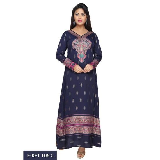 Caftan Maison Ethnique - Bleu Marine - Tunique Longue Indienne Kurti ...