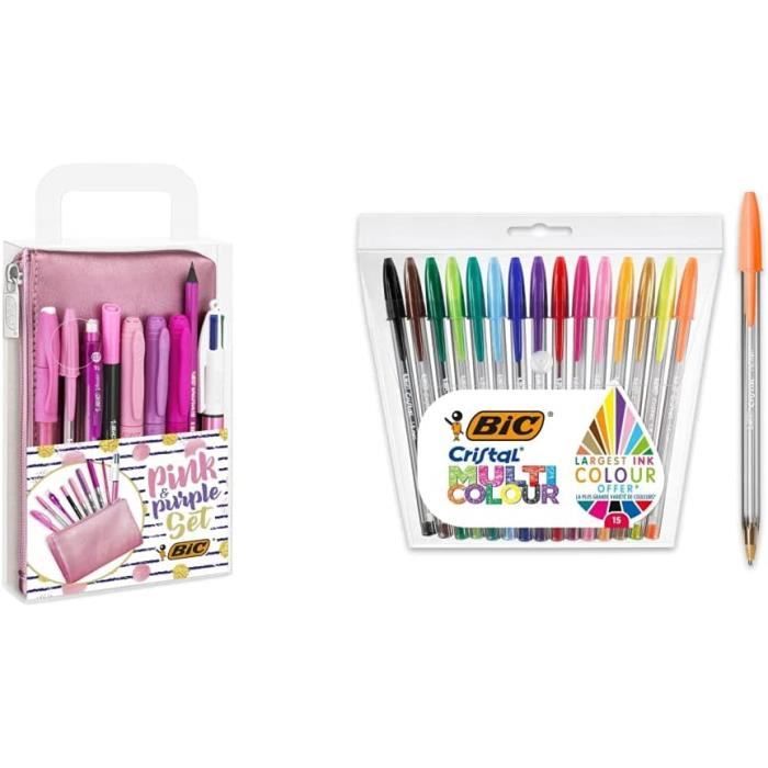 Pink&Purple Party Set - 1 Trousse, 2 Stylos-Bille-1 Stylo Gel -1 Crayon ...