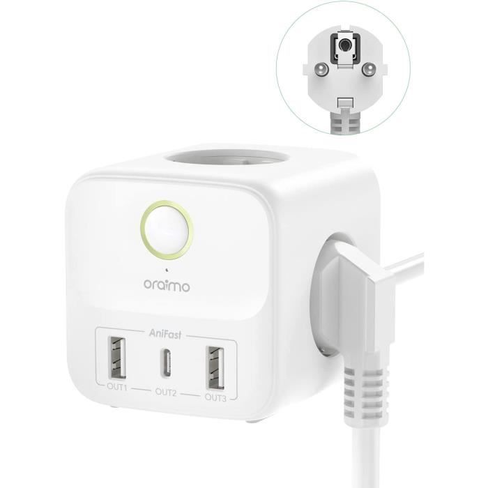 Multiprise Cube USB C, Bloc Multiprise 3 Prises avec 3 USB Chargeur ...