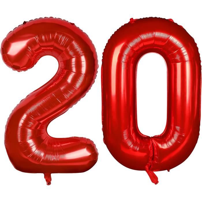 Ballon Anniversaire 20 Ans Rouge - 101 Cm Ballon Chiffre Numéro 20 ...