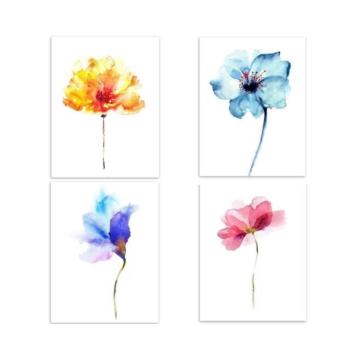 Set 4 Posters de Fleurs. Décoration murale vibrante et belle de style ...