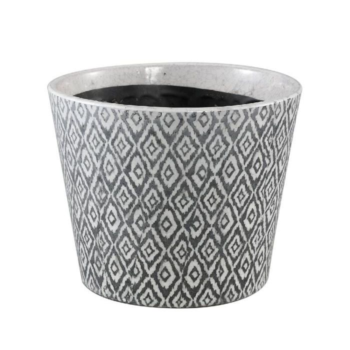 Pot de fleur PTMD Beire Ikat - Terre Cuite - H20 X Ø24 cm - Noir/Blanc ...