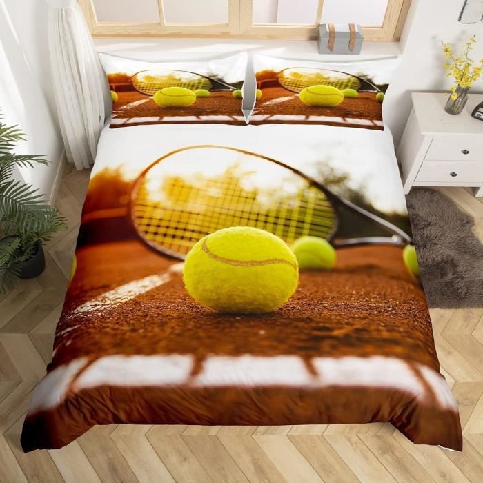 Housse de Couette - Tennis - 220x240 cm - 3D - 2 Taies d'Oreiller 65x65 ...