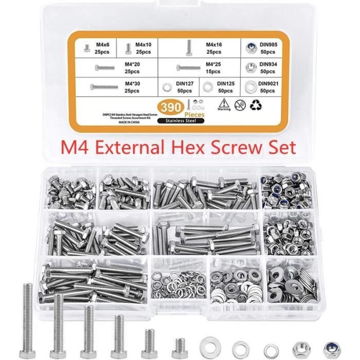 Kit d39assortiment de vis hexagonales 390 pièces boulon M4 pour vélo en ...