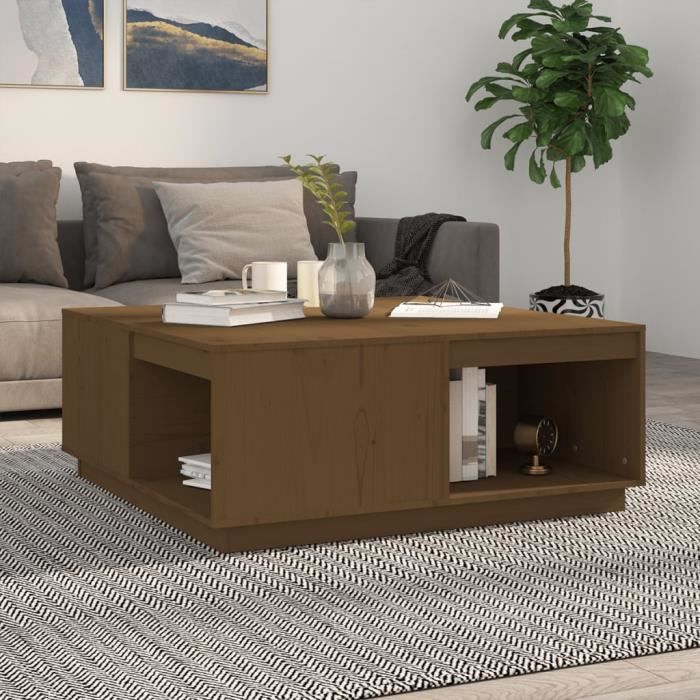 ETO- Table basse Marron miel 100x101x40,5 cm Bois massif de pin ...