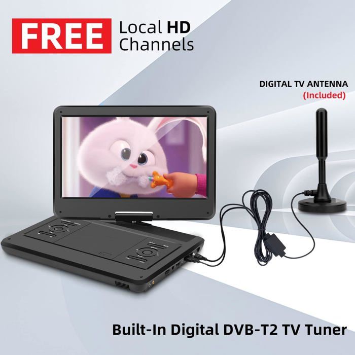 KCR TV Portable 14 Pouces Combo DVD HD avec Tuner DVB-T2 et Batterie ...