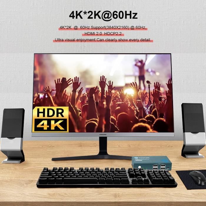 Kvm Hdmi Switch, 4K60Hz Kvm Switch 2 Pc 1 Monitor, 4 Usb2.0 Pour 2 ...