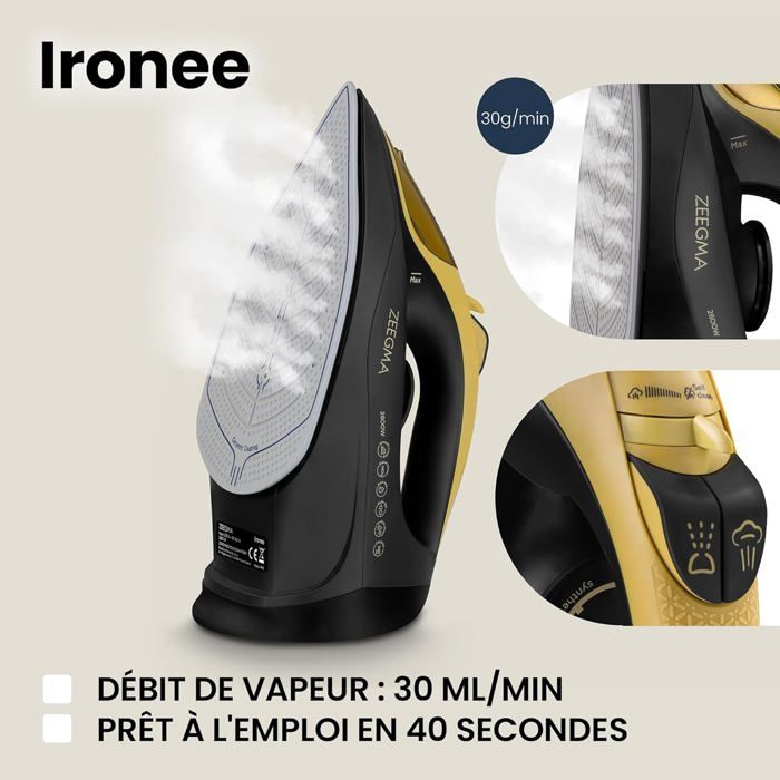 Ironee Fer À Vapeur Sans Fil Avec Semelle En Céramique 2600 W,Repassage ...