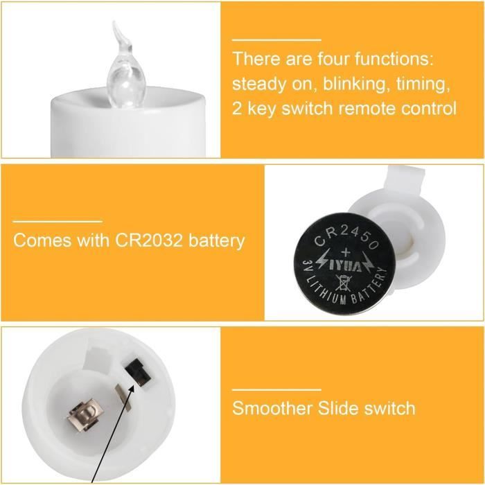 Lot De 12 Bougies Chauffe-Plat Led Vacillantes Sans Flamme Avec ...