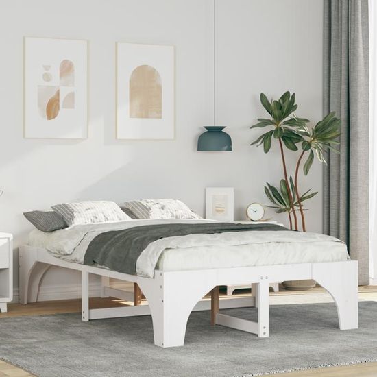 Moderne Lit Double et 2 personnes,Structure de lit surélevé Blanc 140 x ...
